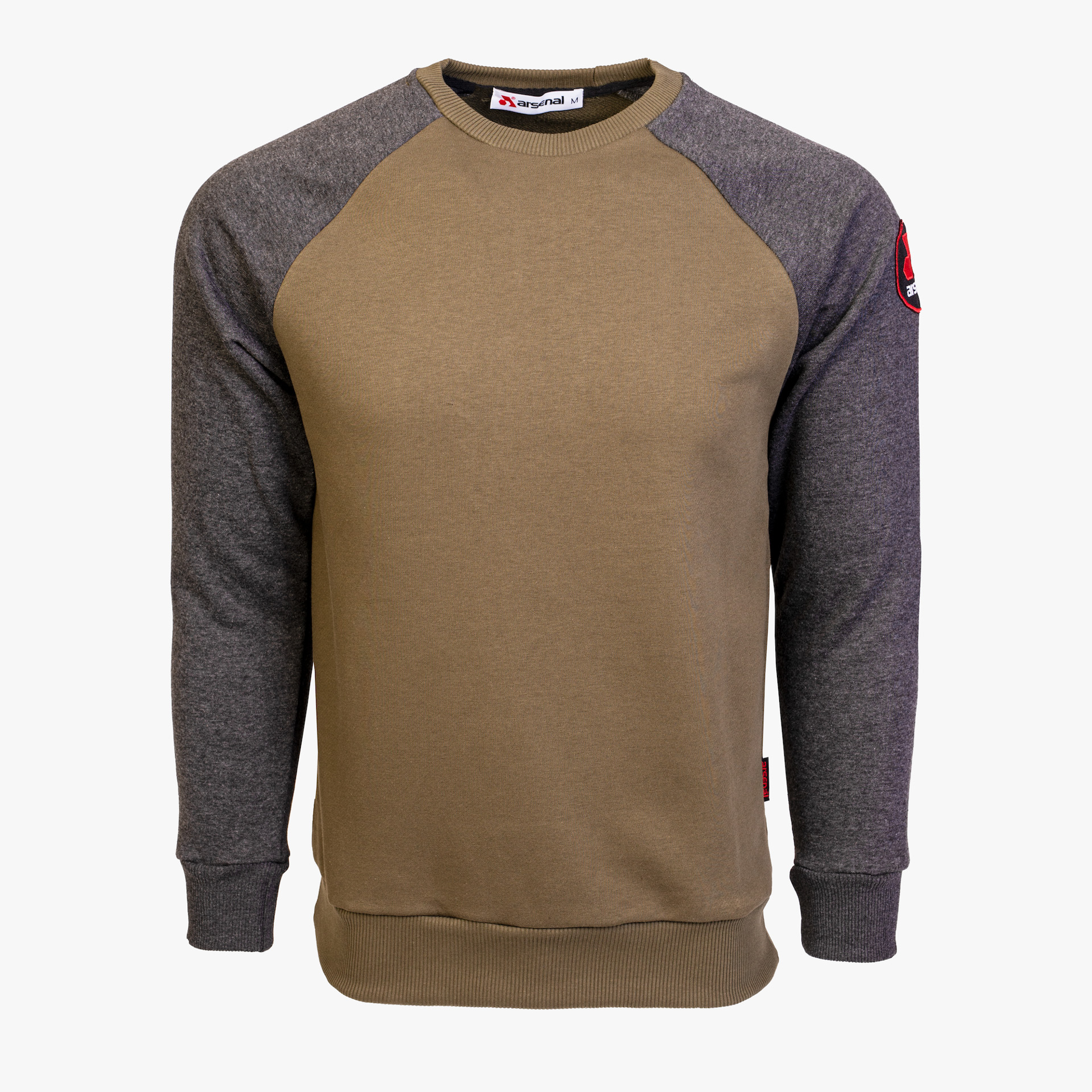 Grey / Khaki Cotton-Poly Standard Fit Icon Pullover Sweater - Arsenal Inc